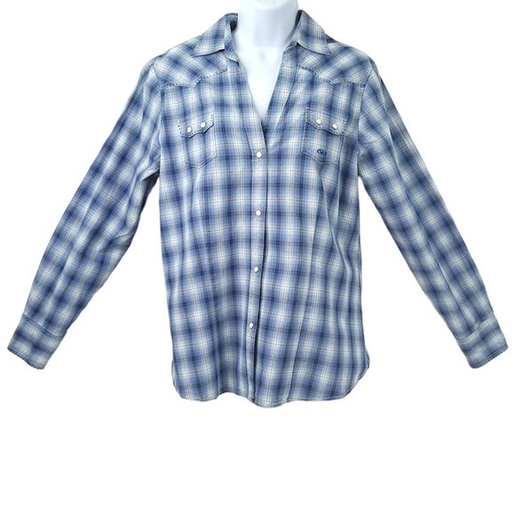 Roper | Tops | Roper Blue Check Plaid Western Shirt Womens M Pearl Snap ...